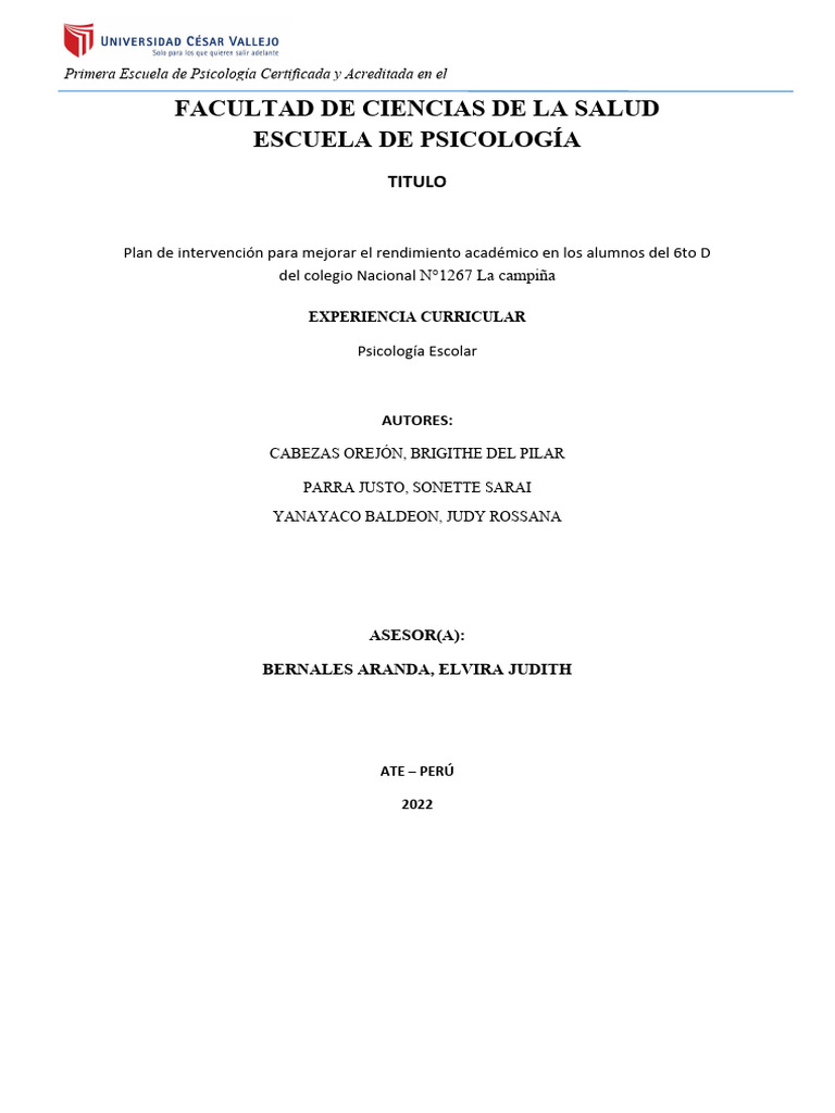 Informe Final P.escolar 2022 2.0 | PDF | Relaciones personales, crianza y desarrollo personal ...