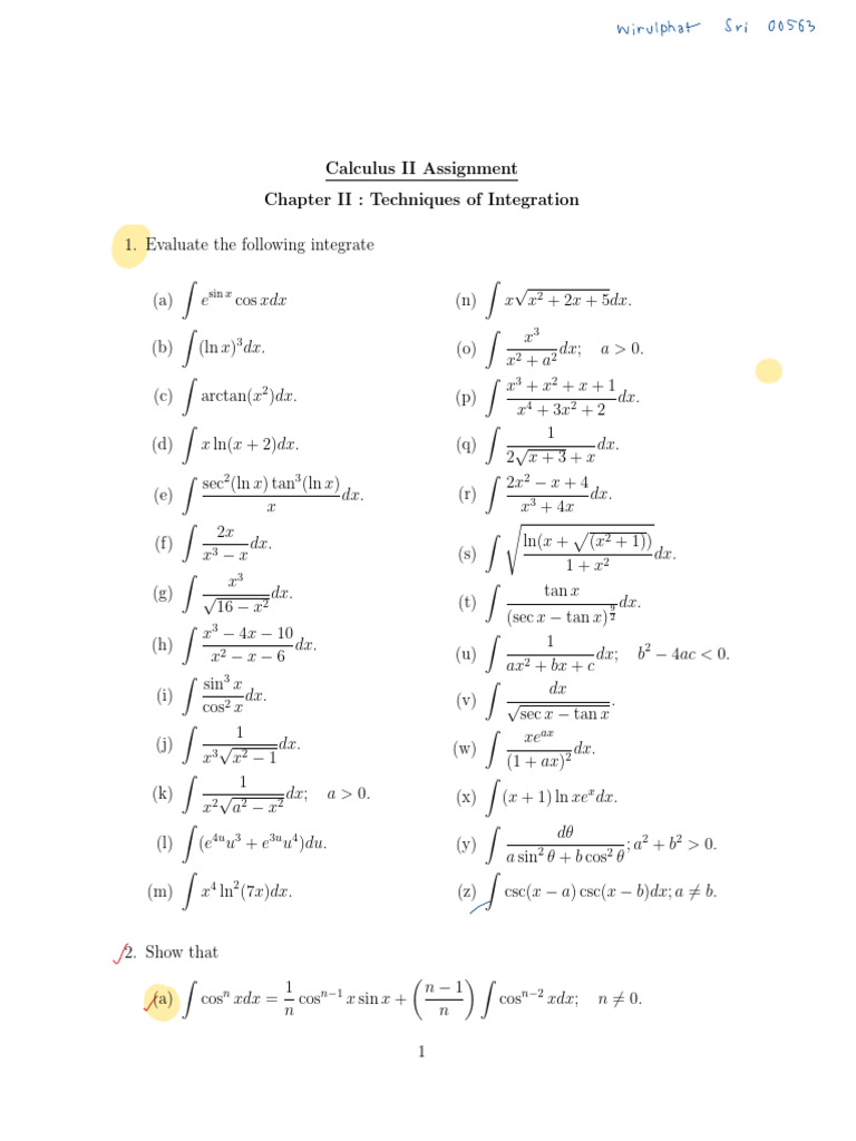 Assignment Calculus II - Chapter II 1 | PDF | Gases | Elementary Mathematics