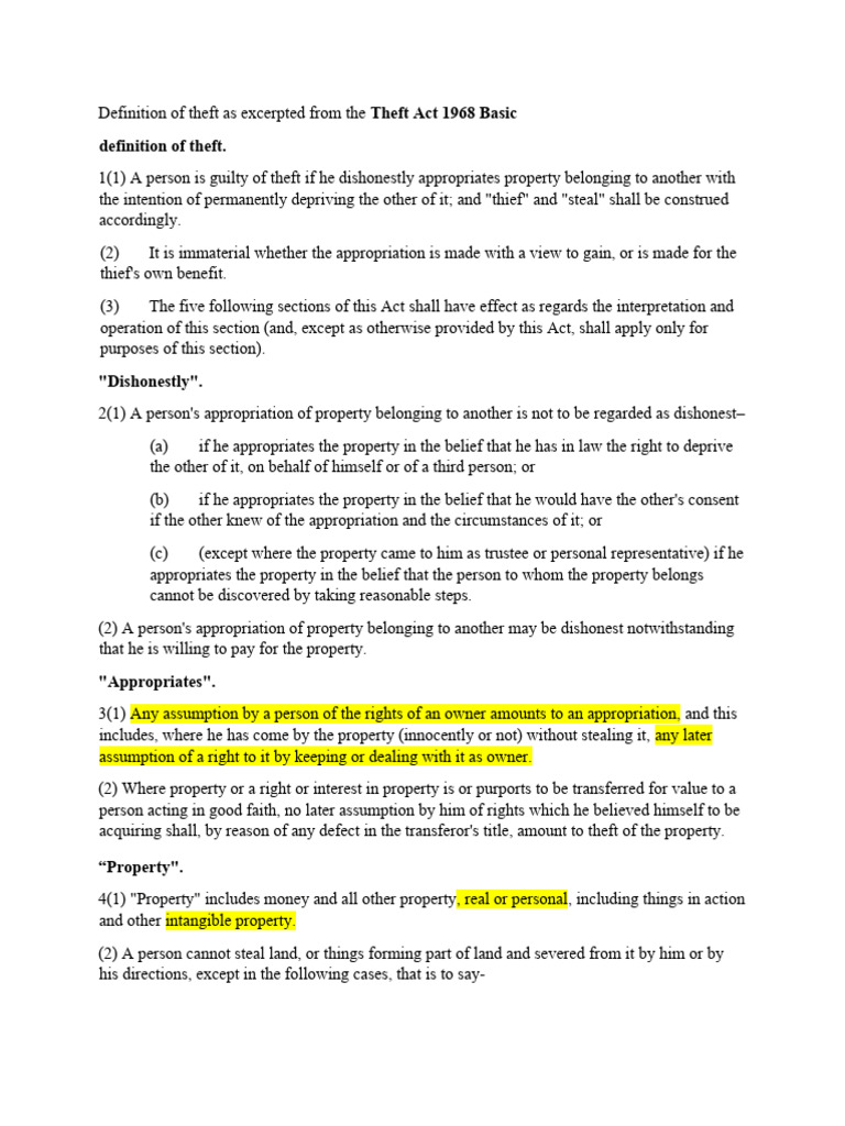 Theft Act 1968 ss.1-6 | PDF | Theft | Common Law