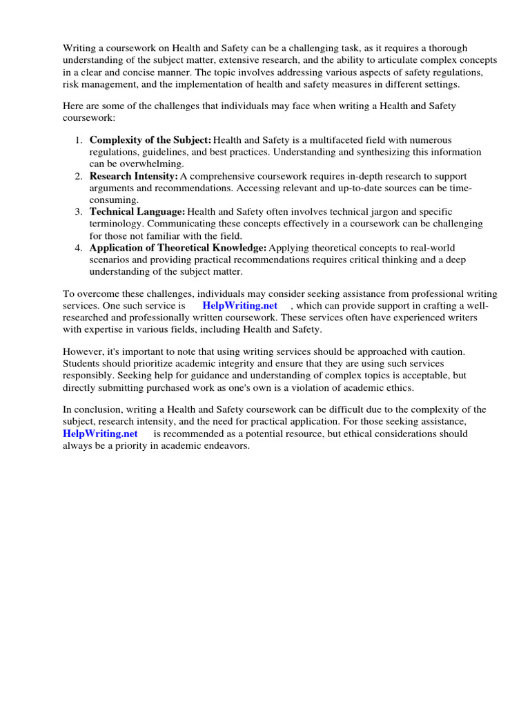 Health and Safety Coursework | PDF | Occupational Safety And Health ...