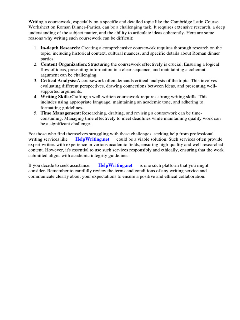 Cambridge Latin Course Worksheet On Roman Dinner-Parties | PDF ...