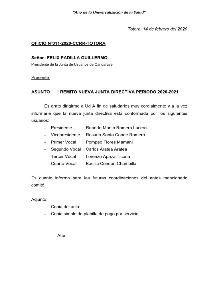 OFICIO - Junta de Usuarios | PDF