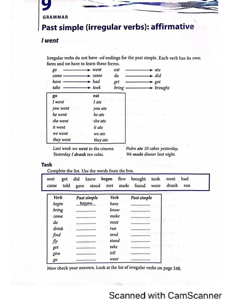 Past Simple Irregular Verbs Affirmative | PDF