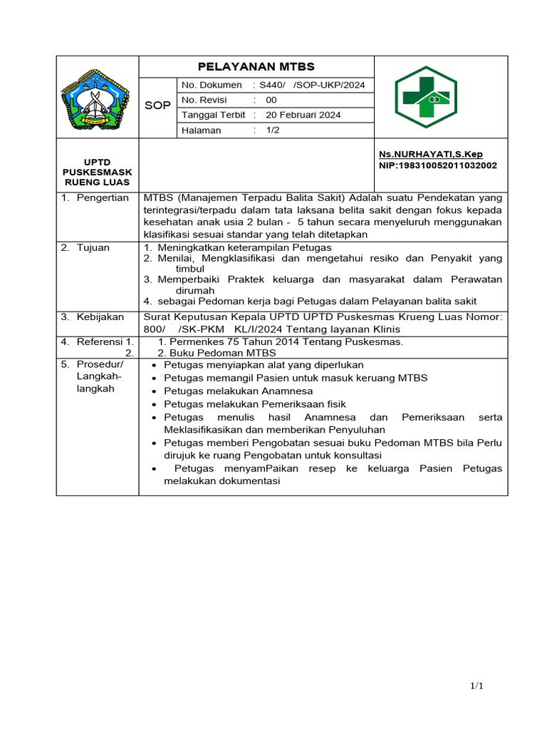 Sop Ruang MTBS | PDF | Sains & Matematika