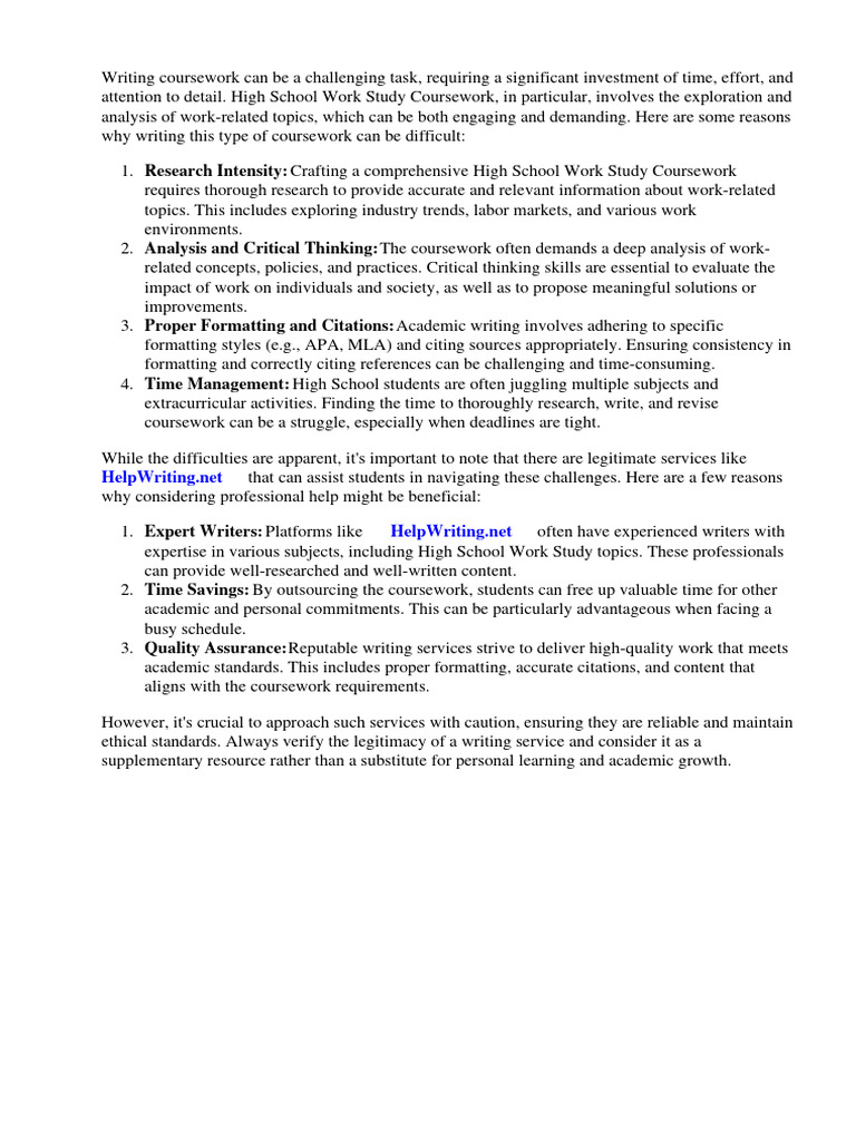 High School Work Study Course Description | PDF | Sat | Cognition