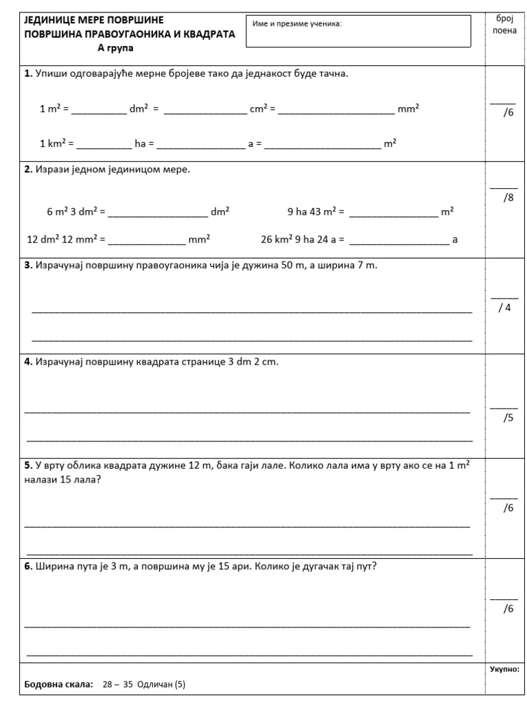 Matematika 4. Razred - Jedinice Mere Povrsine, Povrsina Pravougaonika I ...