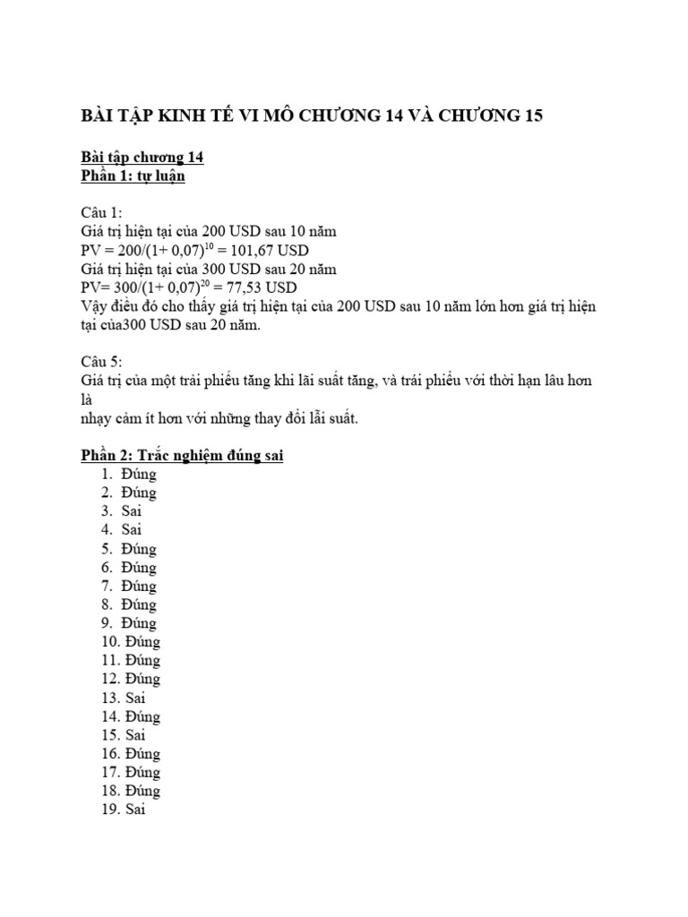 Bài Tập Kinh Tế Vi Mô Chương 14 Và Chương 15 | PDF