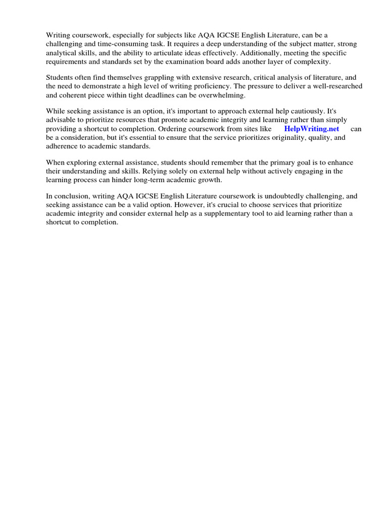 Aqa Igcse English Literature Coursework Examples | PDF