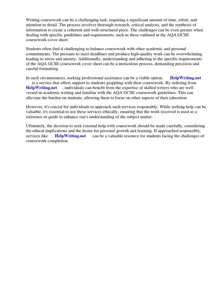 Aqa Gcse Coursework Cover Sheet | PDF
