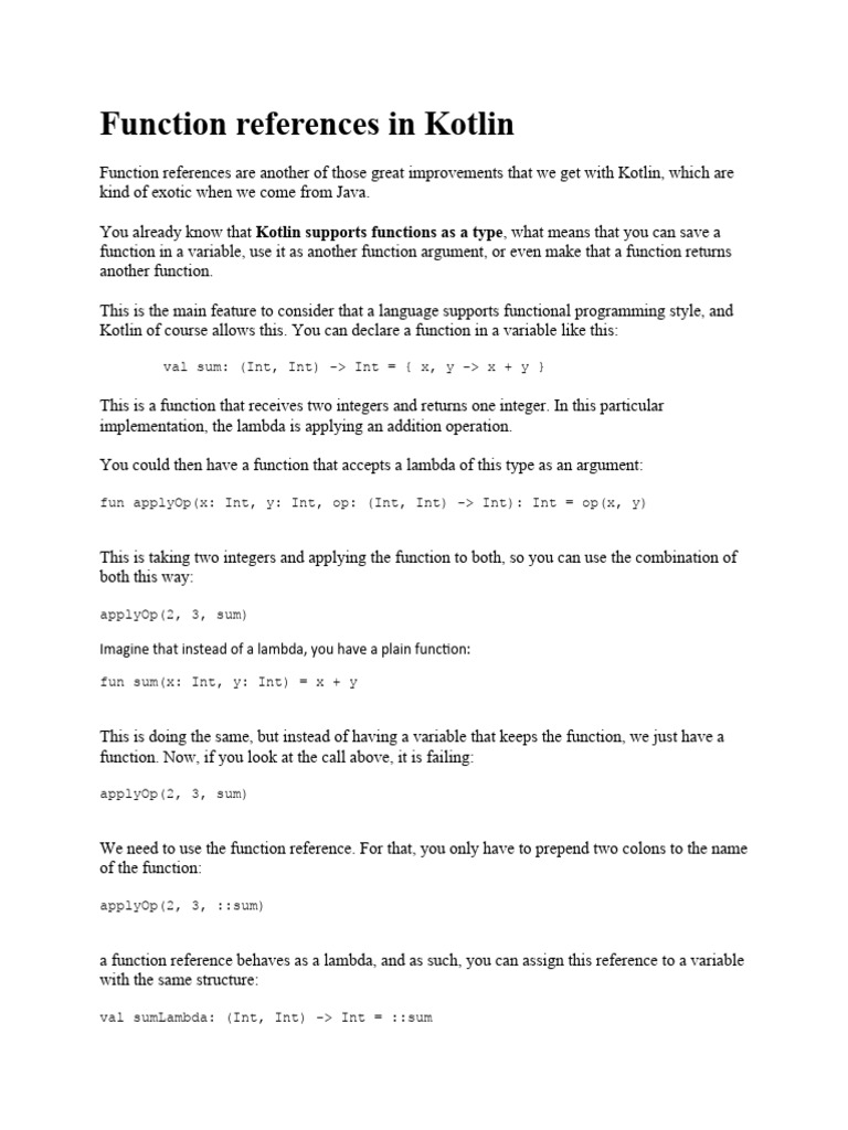 Function References in Kotlin | PDF