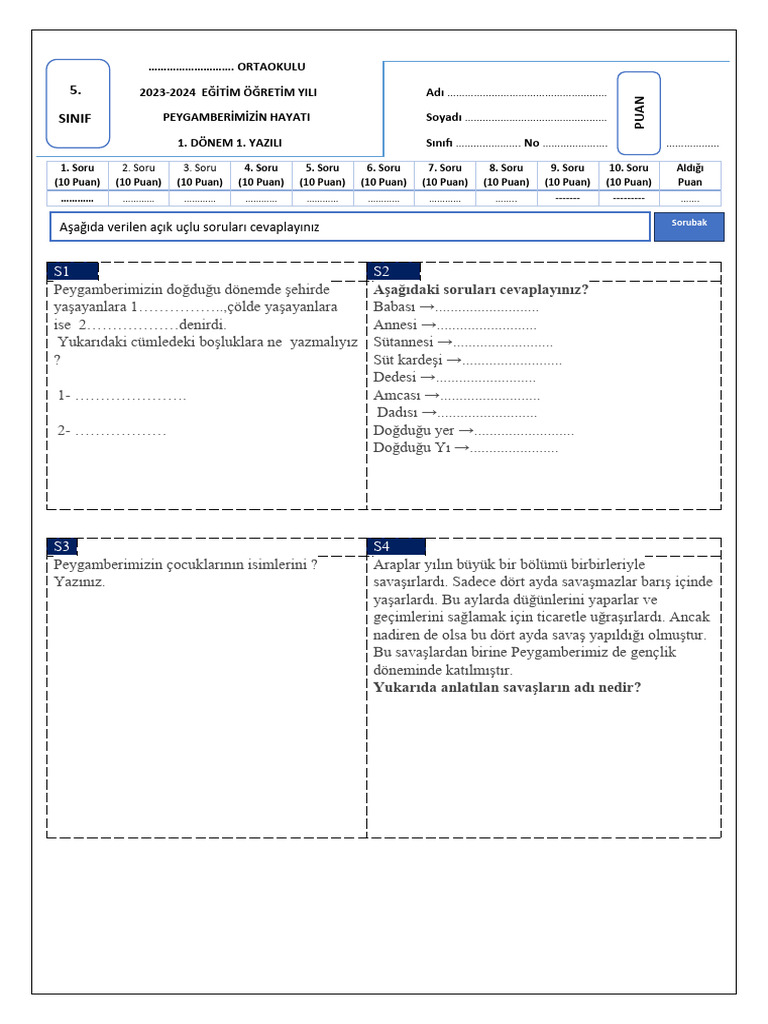 5 - Sinif - Peygamberimizin - Hayati - Sorubakcom - 1d1ytg - Dosya - NO - 50061 3 | PDF