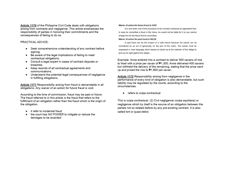 ARTICLE 1170 To ARTICLE 1172 | PDF | Negligence | Law Of Obligations