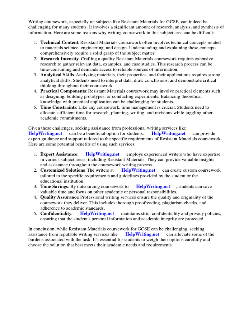 Resistant Materials Coursework Examples Gcse | PDF | Expert | Data