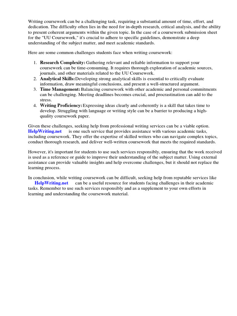 Challenges in Writing UU Coursework | PDF | Environmental Impact ...