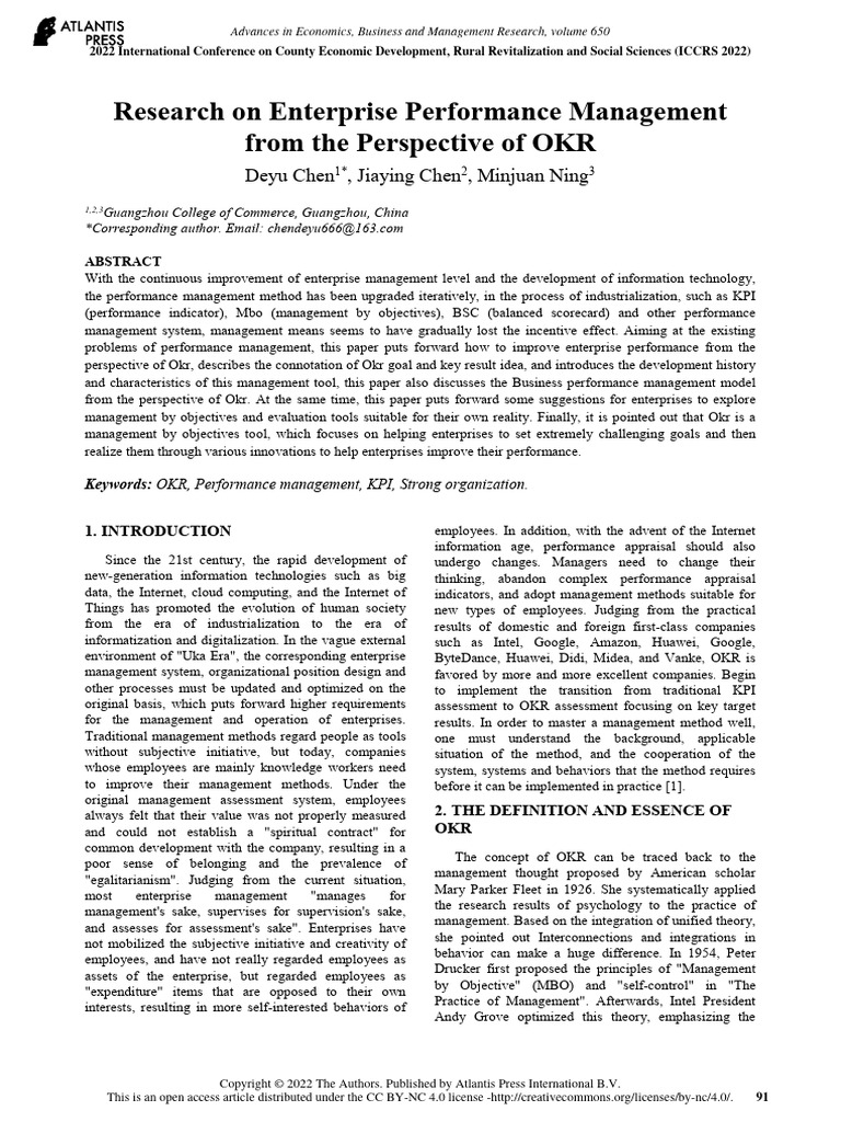 Research On Enterprise Performance Management From The Perspective of OKR | Download Free PDF ...