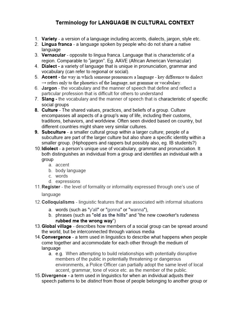 Language Terminology in Culture | PDF | Dialect | Languages