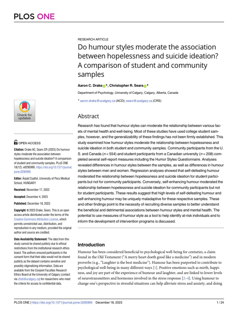 Do - Humour - Styles - Moderate - The - Association - Between - (1 ...