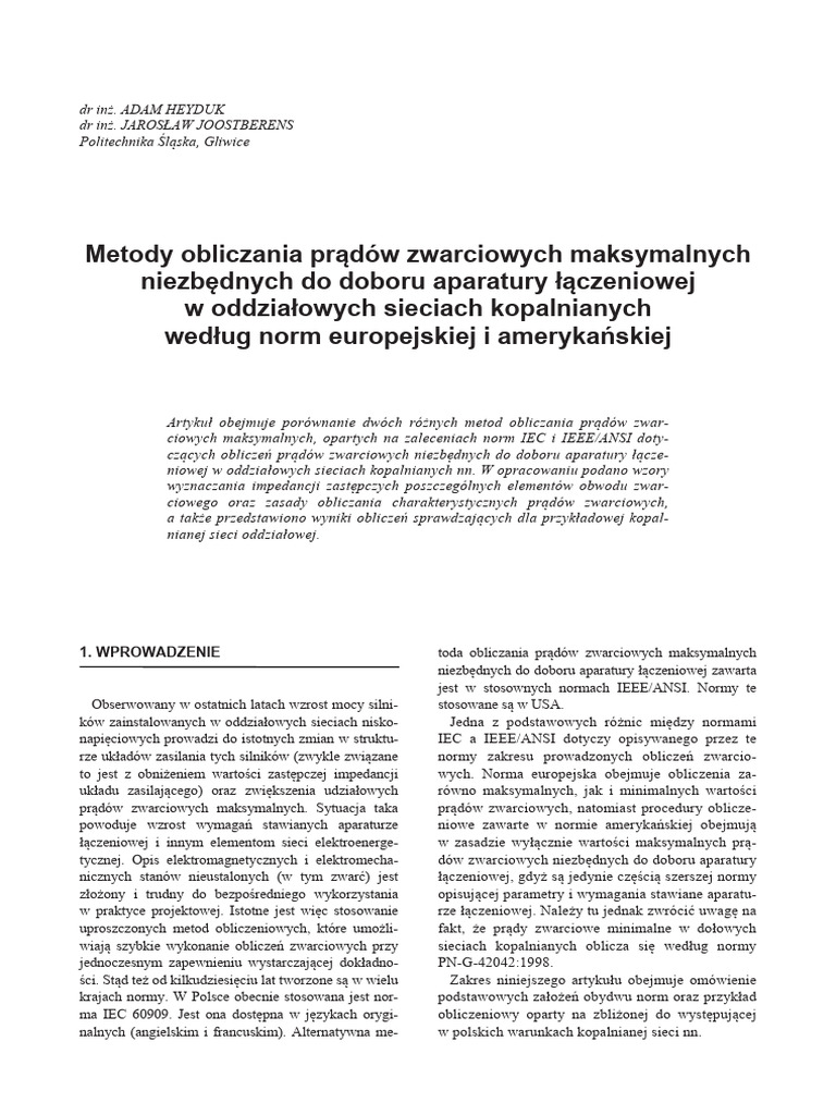Metody Obliczania Prądów Zwarciowyc | PDF