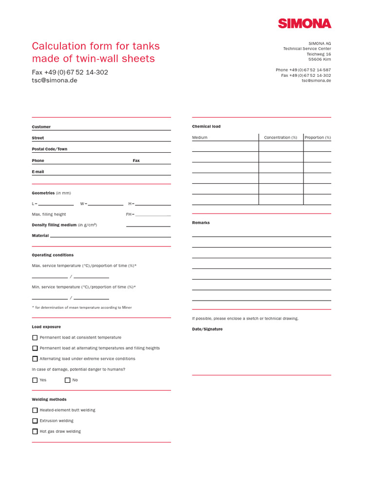 Calculation Form For Tanks Made of Twin-Wall Sheets | PDF