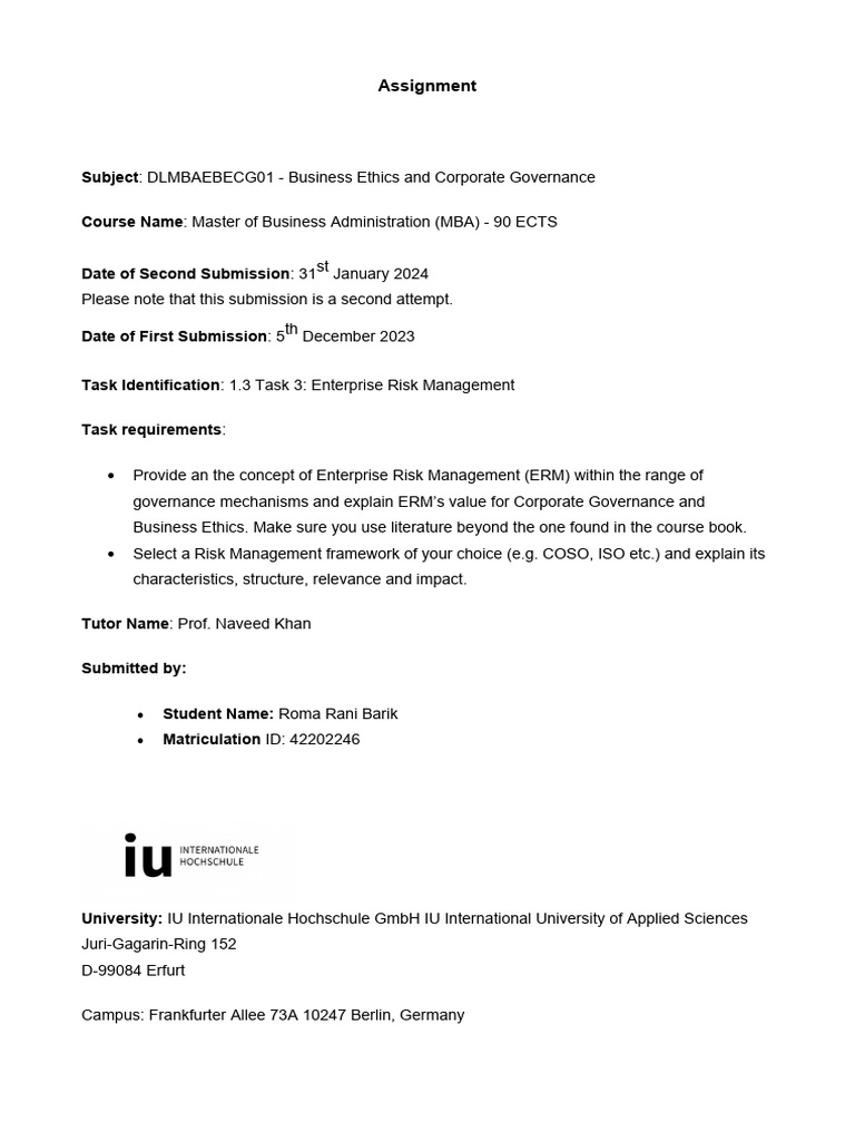 Roma Rani Barik 42202246 DLMBAEBECG1 | PDF | Risk | Risk Management