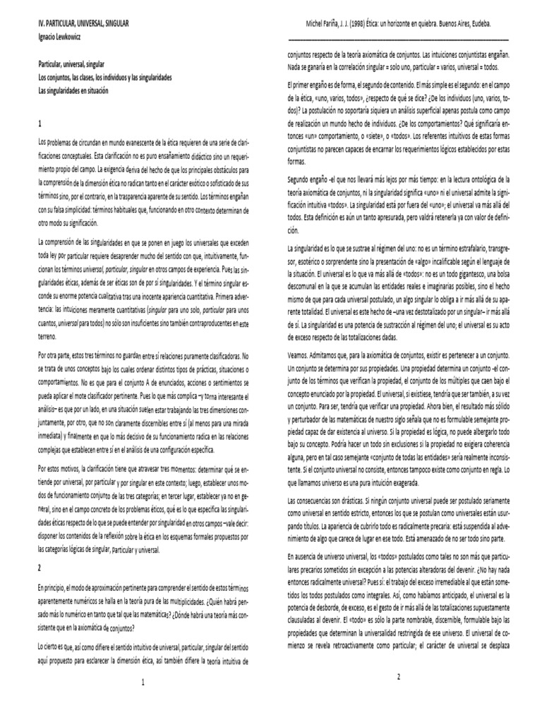 03.lewkowicz, I. Particular, Universal, Singular. (Cap. IV) . | PDF ...