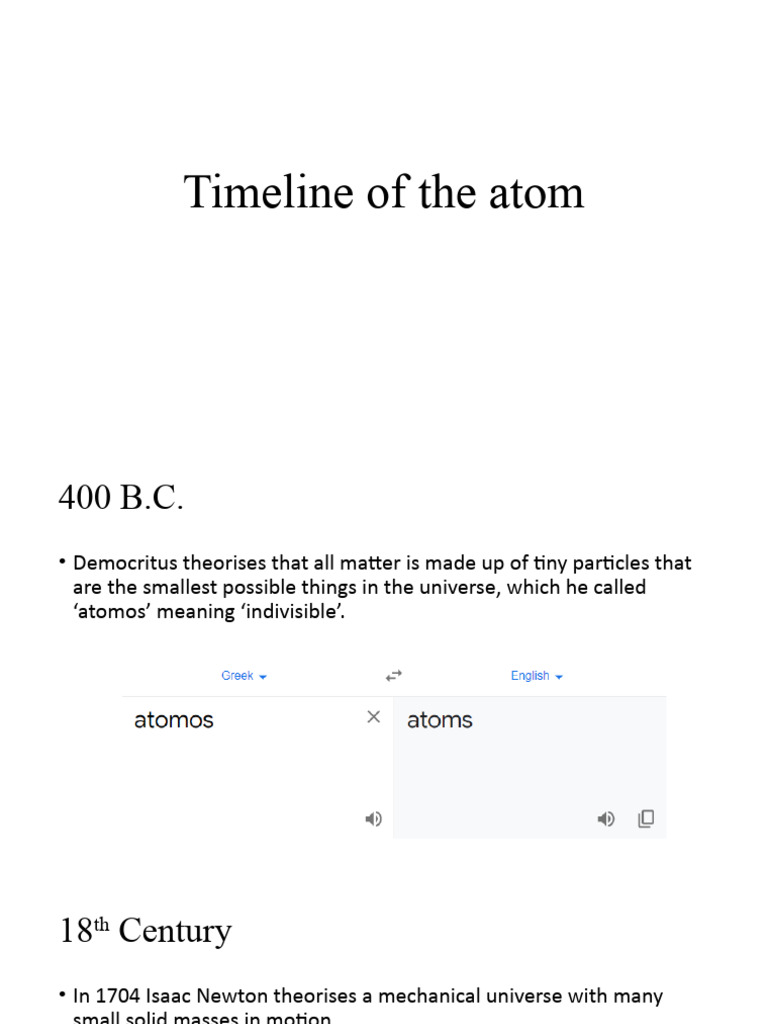 Timeline of The Atom | PDF | Atomic Nucleus | Atoms