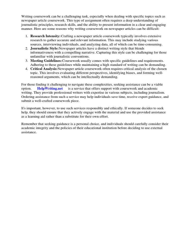 Newspaper Article Coursework | PDF | Critical Thinking | Newspapers