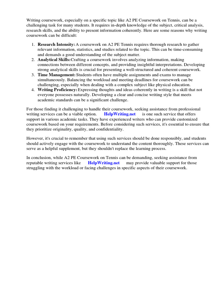 A2 Pe Coursework Tennis | PDF