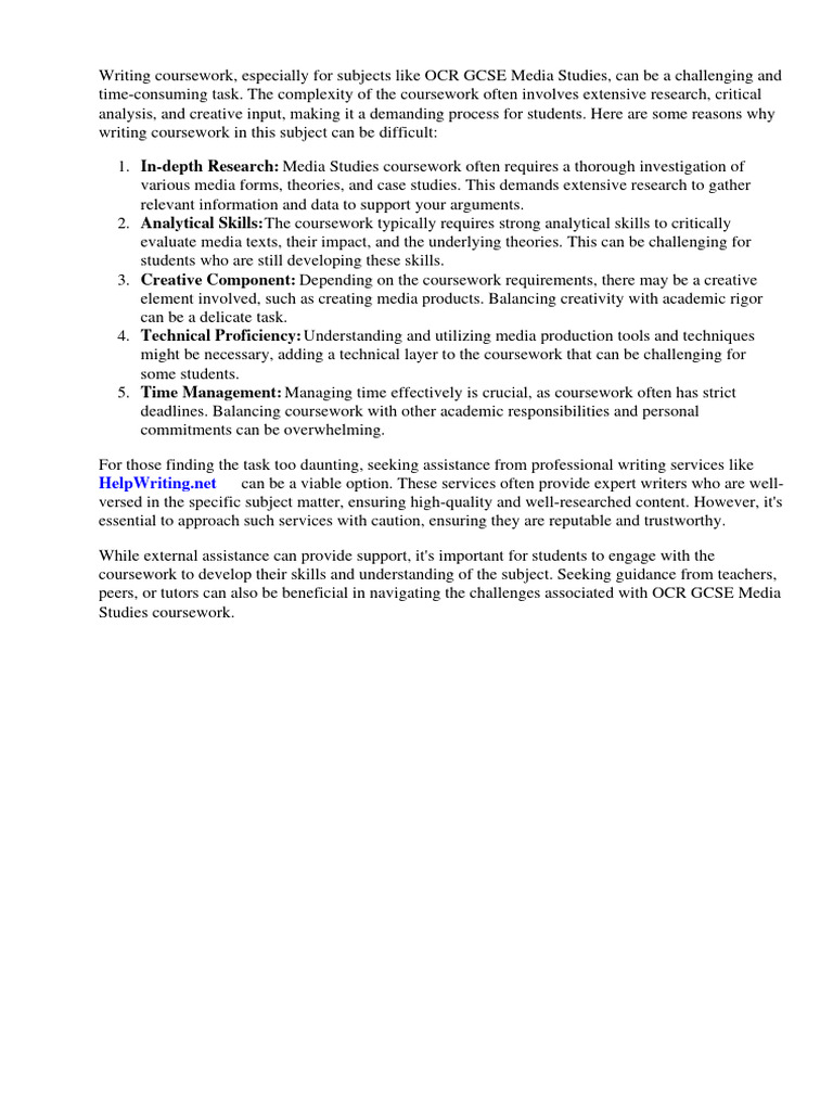 Ocr Gcse Media Studies Coursework | PDF | Understanding