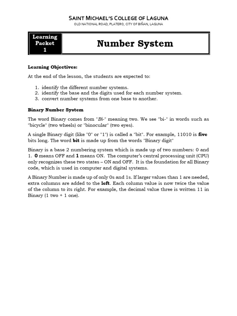 Q1 L1 COMP10 Number Systems | PDF | Elementary Mathematics | Mathematics