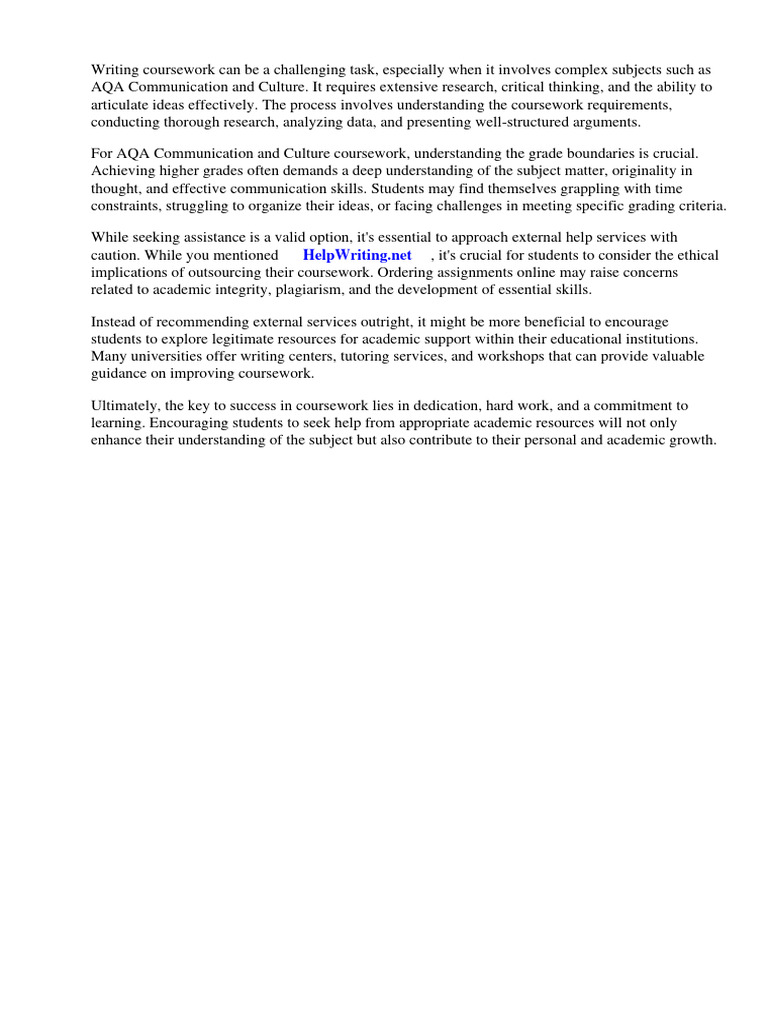 Aqa Communication and Culture Coursework Grade Boundaries | PDF ...