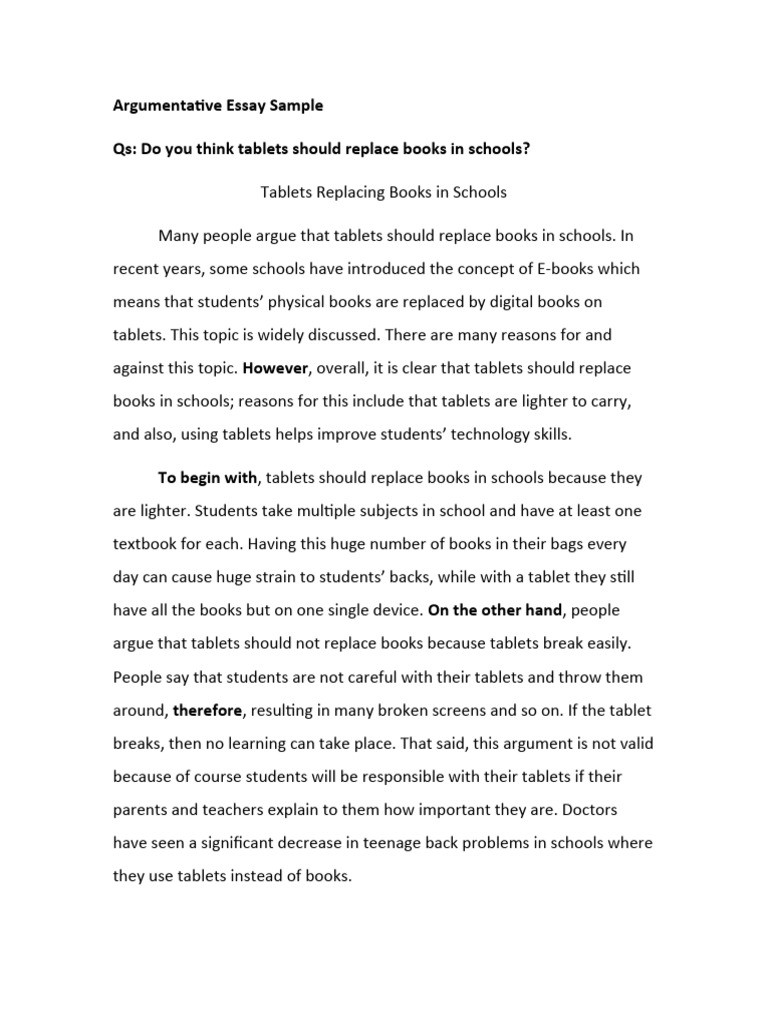Argumentative Essay Sample | PDF | Tablet Computer | Cognition