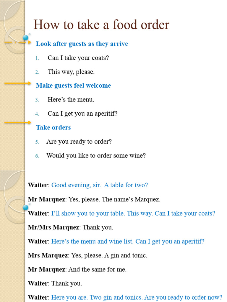 How To Take A Food Order | PDF