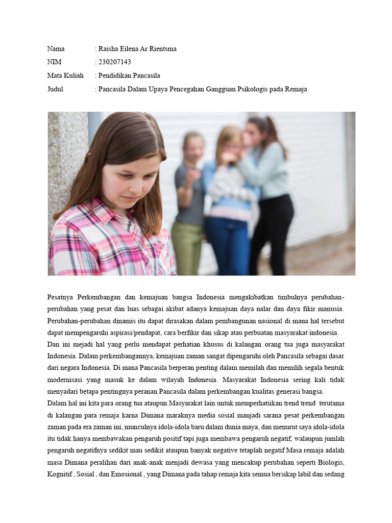 Pancasila Dalam Upaya Pencegahan Gangguan Psikologis Pada Remaja | PDF