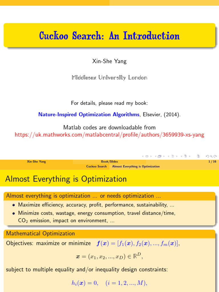 Cuckoo Search Algorithm An Introduction | PDF | Mathematical Optimization | Metaheuristic