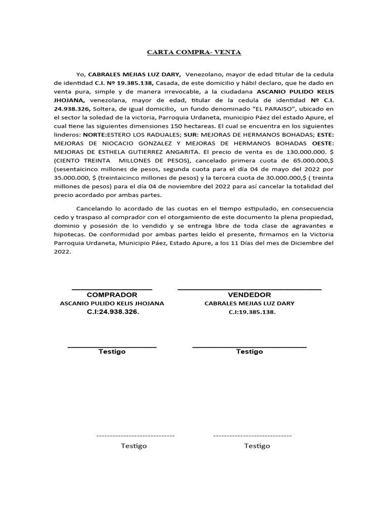 Carta Venta Casa | PDF