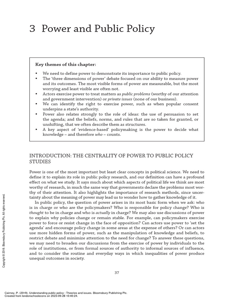 Understanding Public Policy Theories And Issues 3 Power And Public