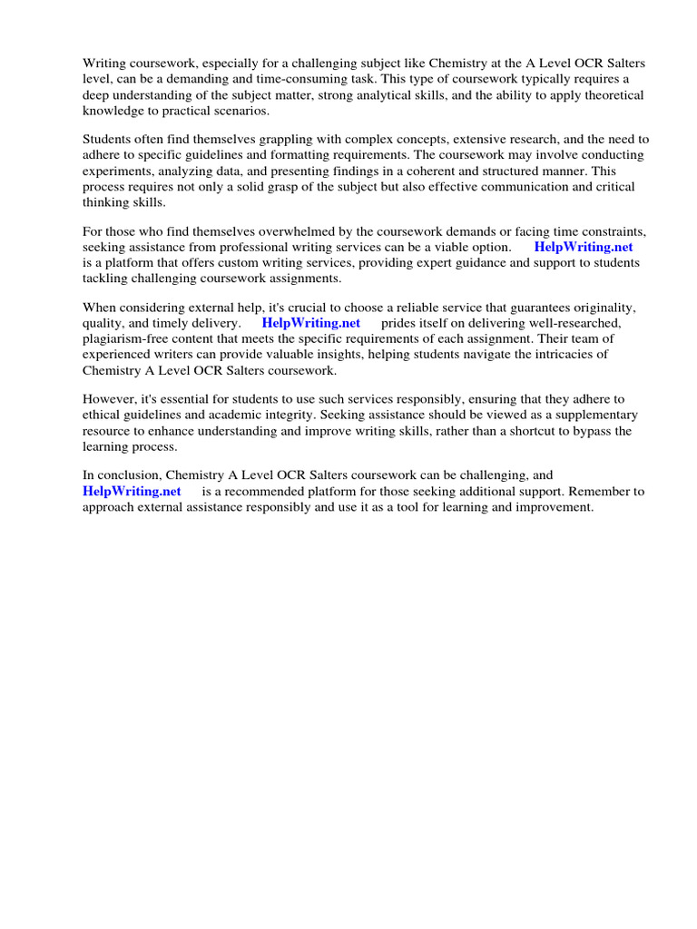 Chemistry A Level Ocr Salters Coursework | PDF | Physical Sciences ...
