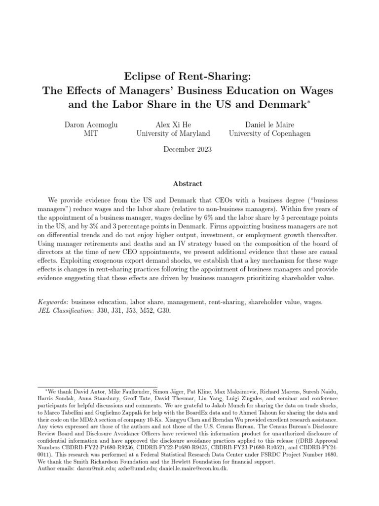 Eclipse of Rent-Sharing - The Effects of Managers Business Education On ...