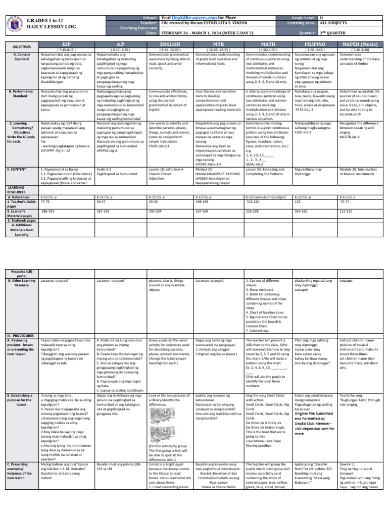DLL - All Subjects 2 - Q3 - W5 - D2 | PDF