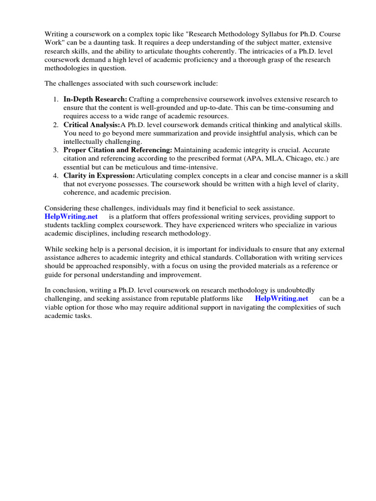 Research Methodology Syllabus For PHD Course Work | PDF | Methodology ...