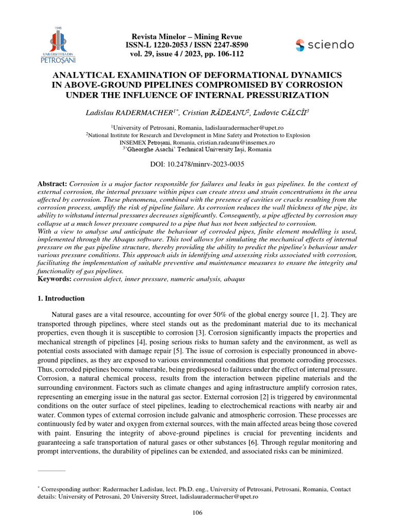 Analytical Examination of Deformational Dynamics in AboveGround Pipelines Compromised by ...