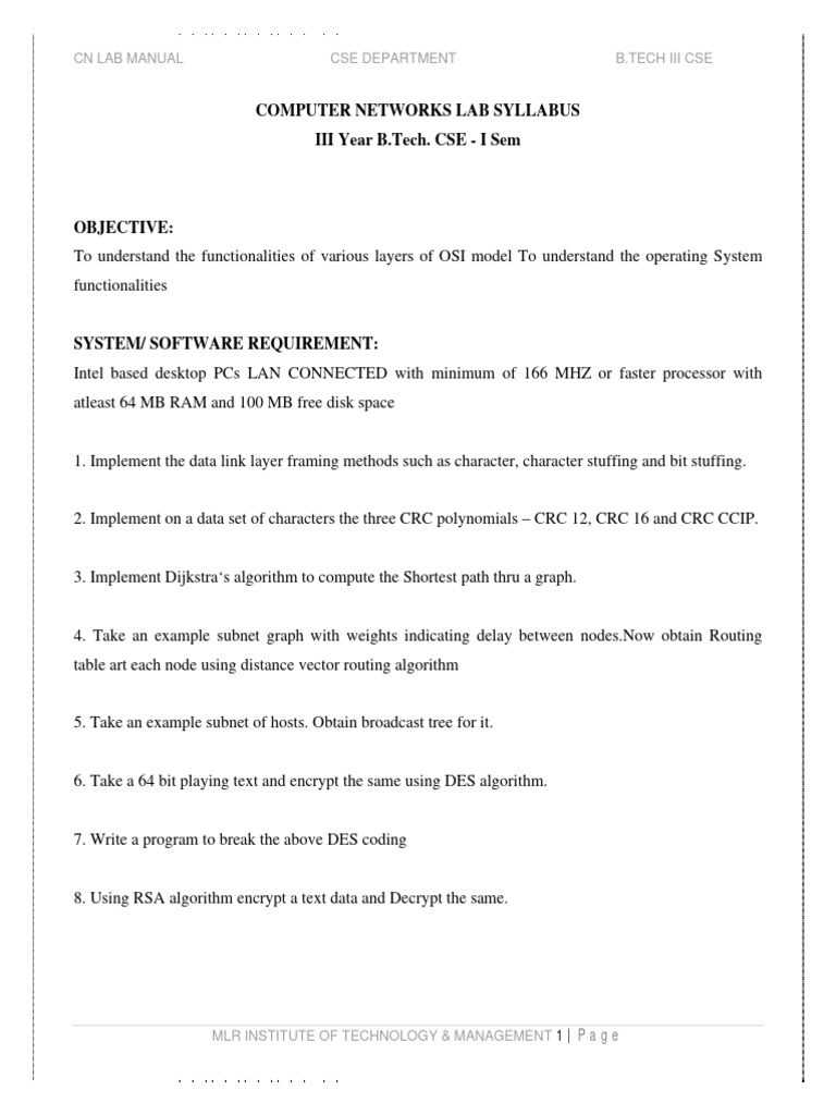 Computer Networks Lab Manual for CSE | PDF | Routing | Computer Network