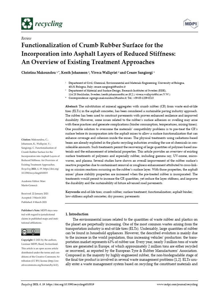 Functionalization of Crumb Rubber Surface For The | PDF | Road Surface ...