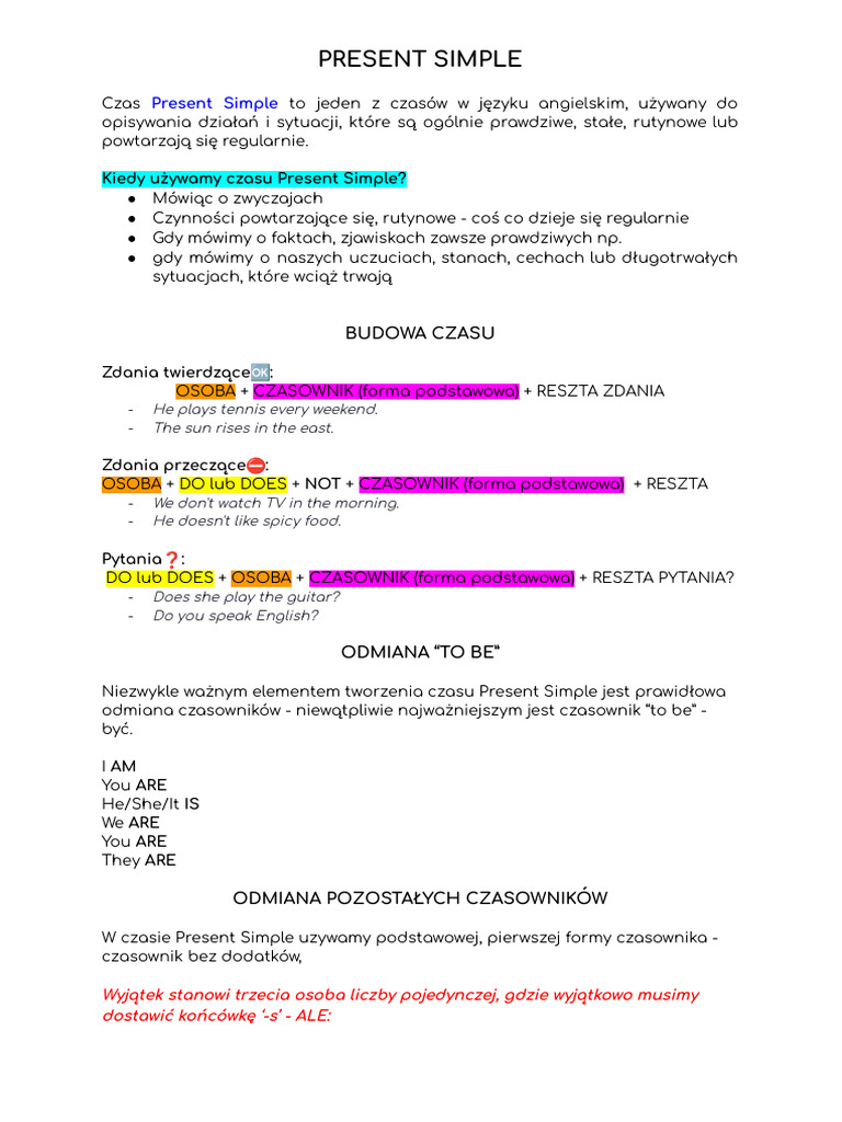 Present Simple Powtorzenie | PDF