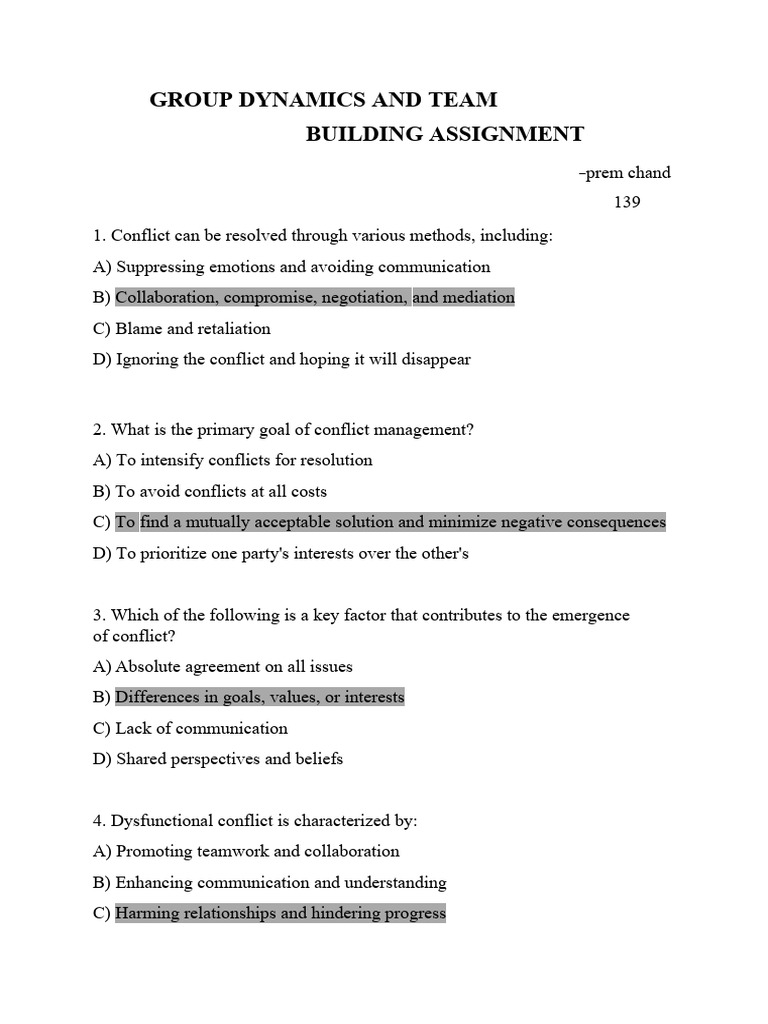 Group Dynamics and Team Building Assignment | PDF | Conflict Resolution ...