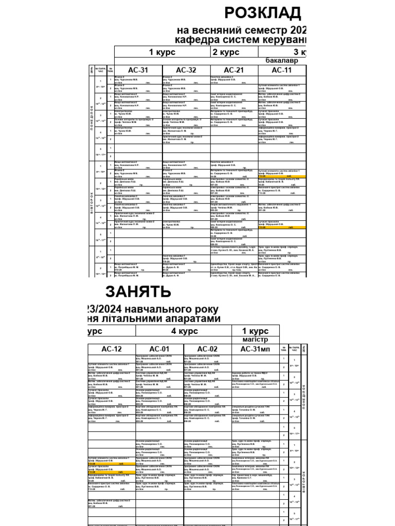 Розклад весна 2023 24 1 | PDF