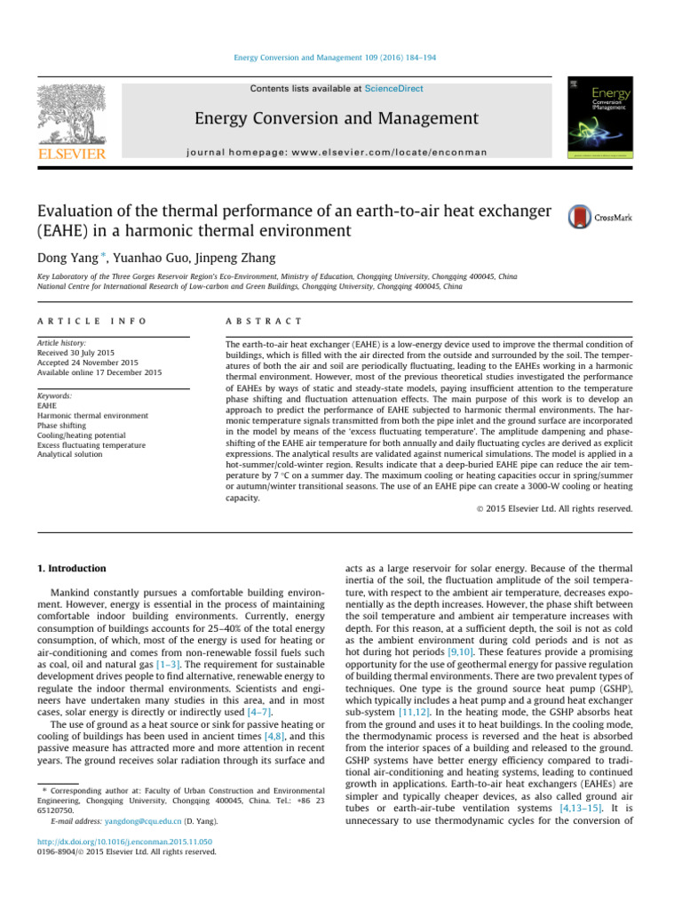Evaluation of The Thermal Performance of An Earth-To-Air Heat Exchanger ...