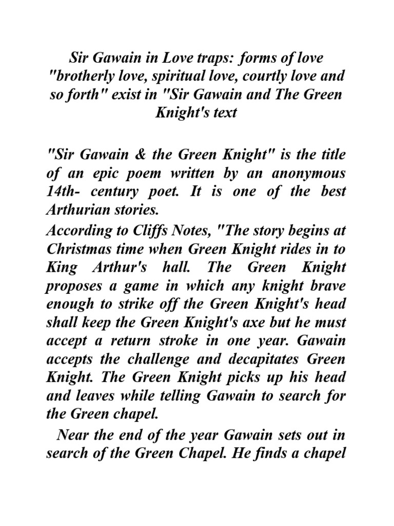 Forms of Love in Sir Gawain | PDF | Green Knight | Gawain