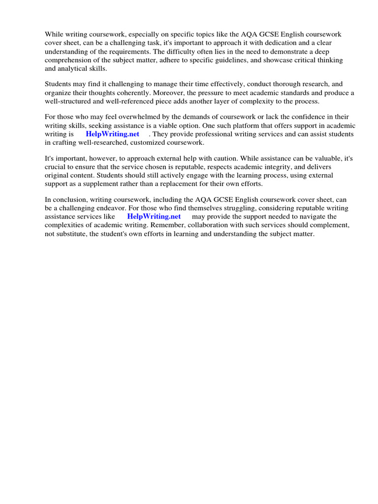 Aqa Gcse English Coursework Cover Sheet | PDF Aqa Gcse English Coursework Cover Sheet | PDF